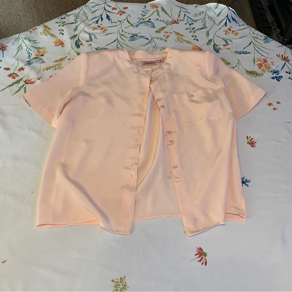 Vintage Sheer Jaclyn Smith Baby Pink Button Up With S… - Gem
